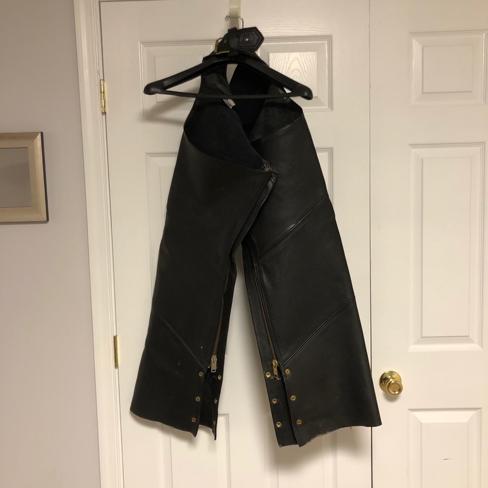 Black Harley Davidson Leather Chaps, M - Gem